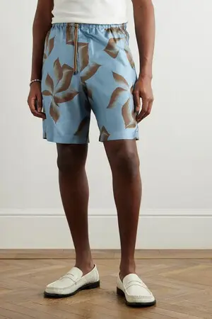 Dries Van Noten Straight-leg Printed Silk-twill Drawstring Shorts
