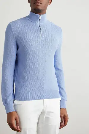 Ralph Lauren Purple Label Mulberry Silk And Cotton-blend Half-zip Sweater