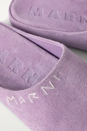 Marni Logo Embroidered Suede Slides