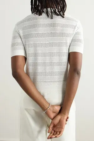 Dries Van Noten Slimfit Striped Pointelleknit Polo Shirt - Ecru