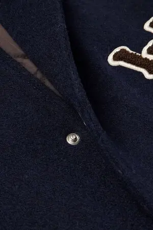 WALES BONNER Logo-appliquéd Leather And Brushed Wool-blend Varsity Jacket