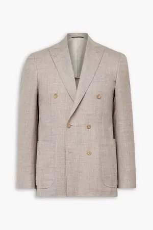 Canali Kei Unstructured Doublebreasted Wool, Silk And Linenblend Blazer - Stone