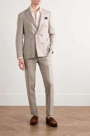 Canali Kei Unstructured Doublebreasted Wool, Silk And Linenblend Blazer - Stone