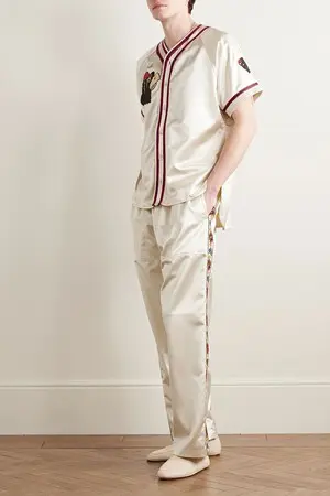 BODE Candyfloss Straightleg Embroidered Voiletrimmed Satin Track Pants