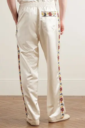 BODE Candyfloss Straightleg Embroidered Voiletrimmed Satin Track Pants