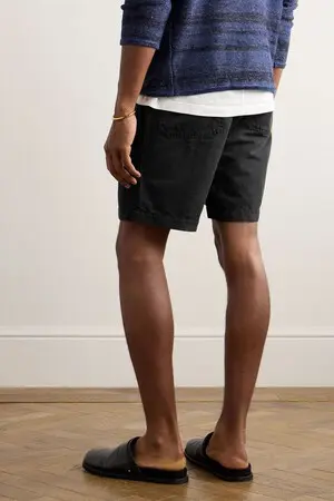 Mr P. Straight Leg Cotton And Linen-blend Cargo Shorts - Black