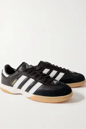 Adidas Samba Suede-trimmed Leather Sneakers - Black