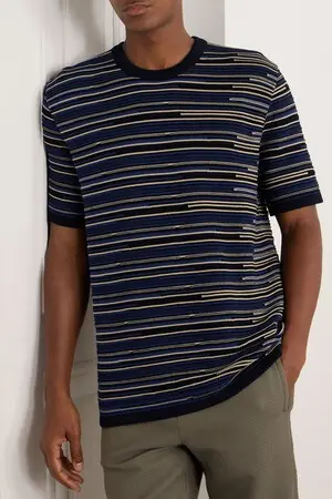 Mr P. Striped Knitted Cotton Tshirt - Blue