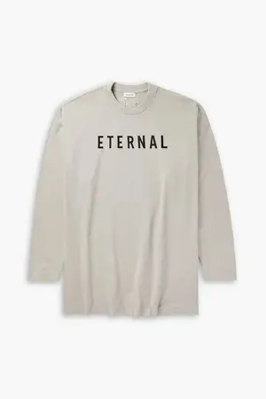 Fear Of God Eternal Oversized Logoflocked Cottonjersey Tshirt - Stone