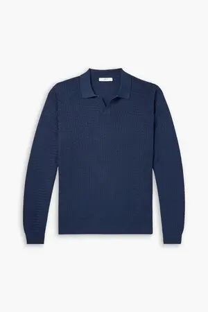 Mr P. Textured Cotton And Silkblend Polo Shirt - Navy