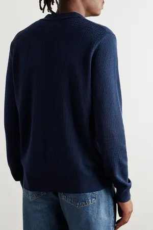 Mr P. Textured Cotton And Silkblend Polo Shirt - Navy