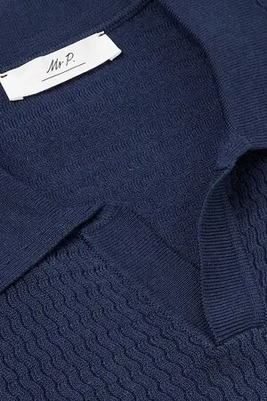 Mr P. Textured Cotton And Silkblend Polo Shirt - Navy