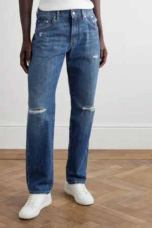 Dolce & Gabbana Distressed Logo-appliquéd Straight-leg Jeans