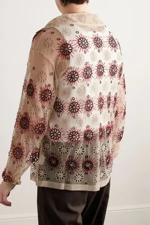 BODE Solarium Beadembellished Broderie Anglaise Tulle Shirt