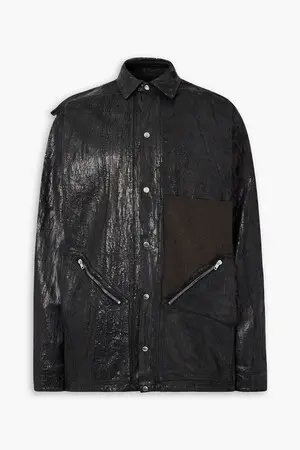 Rick Owens Oversized Wool-trimmed Painted Distressed Denim Jacket