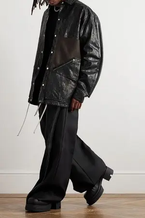 Rick Owens Oversized Wool-trimmed Painted Distressed Denim Jacket
