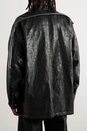 Rick Owens Oversized Wool-trimmed Painted Distressed Denim Jacket