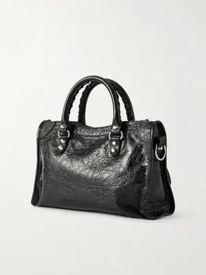 Balenciaga Le City Crinkled Glossed-leather Shoulder Bag - Black