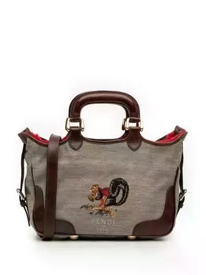 Fendi Embroidered Canvas Squirrel Satchel - Grey