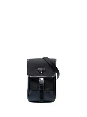 Prada Saffiano Trimmed Re-nylon Phone Case Crossbody Bag - Black