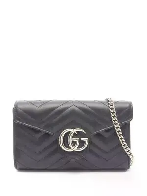 Gucci Gg Marmont Matelassé Leather Wallet On Chain Crossbody Bag - Black