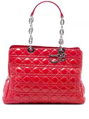 Dior Large Patent Cannage Lady Soft Shopping Tote Bag - Red