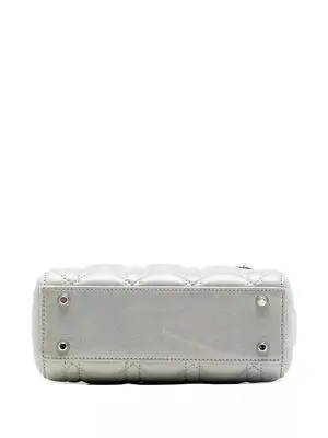 Dior Iridescent Lambskin Cannage Lady Satchel - Silver