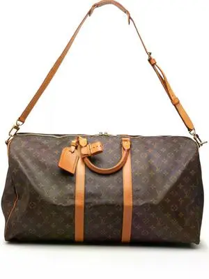 LOUIS VUITTON Monogram Keepall Bandouliere 55 Travel Bag - Brown