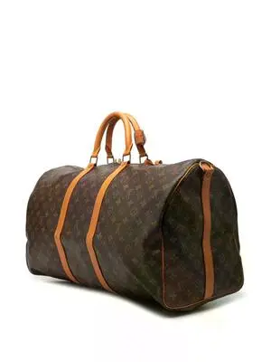 LOUIS VUITTON Monogram Keepall Bandouliere 55 Travel Bag - Brown