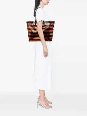Prada Satin Sequin Stripes Tote Bag - Orange