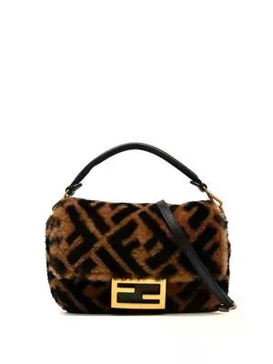 Fendi Mini Zucca Shearling Chain Baguette Satchel
