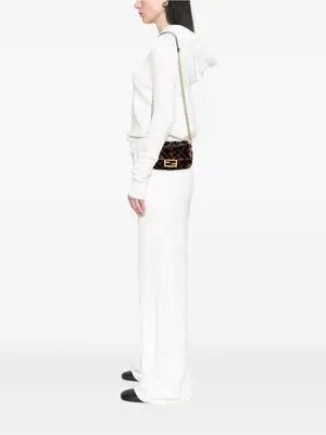Fendi Mini Zucca Shearling Chain Baguette Satchel
