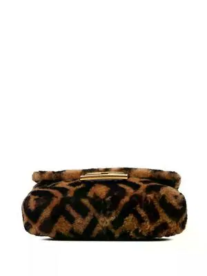 Fendi Mini Zucca Shearling Chain Baguette Satchel