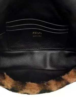 Fendi Mini Zucca Shearling Chain Baguette Satchel