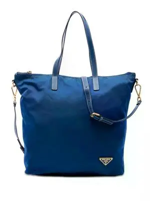 Prada Tessuto Zip Top Convertible Tote Satchel - Blue