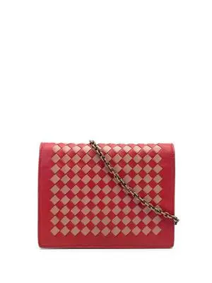 Bottega Veneta Woven Nappa Leather Wallet On Chain Crossbody Bag - Red