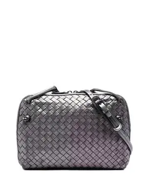 Bottega Veneta Metallic Nappa Intrecciato Nodini Crossbody Bag - Grey