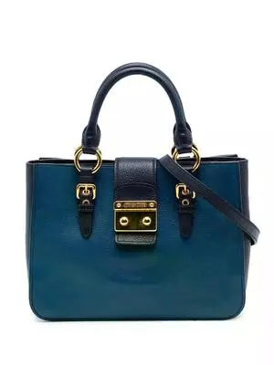 Miu Miu Bicolor Goatskin Madras Satchel - Blue