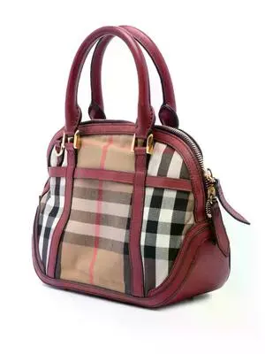 Burberry Leather Trimmed House Check Canvas Bridle Orchard Satchel - Brown