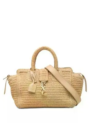 Saint Laurent Raffia Monogram Downtown Cabas Satchel - Neutrals