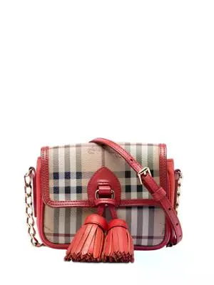 Burberry Mini Haymarket Check Coated Canvas Tassel Crossbody Bag - Neutrals