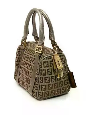Fendi Mini Zucchino Canvas Forever Studded Bauletto Boston Bag