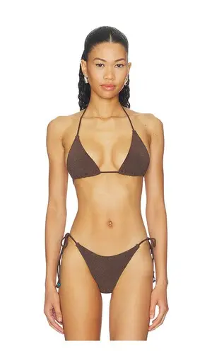Bond Eye Bond Eye Beaded Ingrid Triangle Bikini Top Walnut