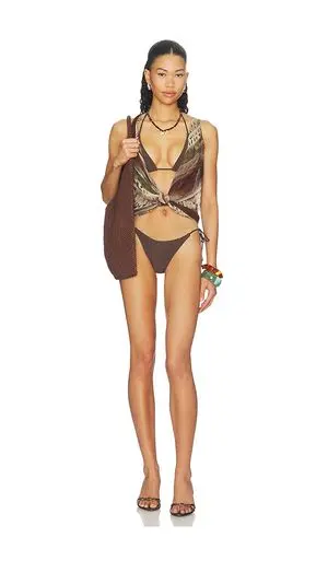 Bond Eye Beaded Ingrid Triangle Bikini Top - Walnut
