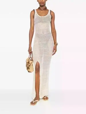 FROM BIKINI Crochet Knit Maxi Dress With Side Slit - Neutrals