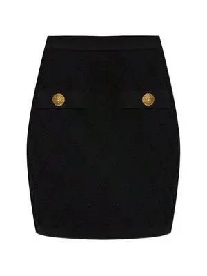 Balmain Diamond-quilted Mini Skirt With Lion-head Buttons - Black