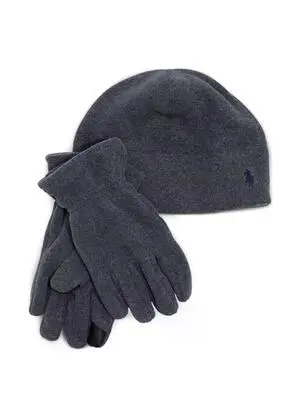 Polo Ralph Lauren Fleece Gloves And Beanie Set - Grey
