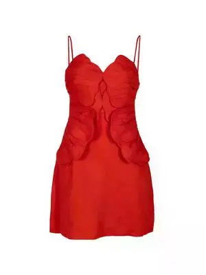 Farm Rio Flower Appliqué Mini Dress - Red