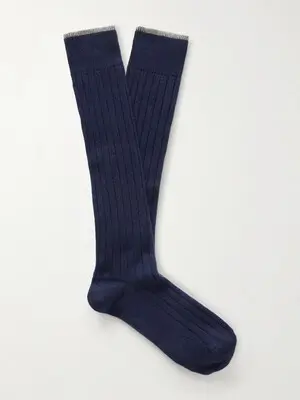 Brunello Cucinelli Ribbed Cashmere Knee-high Socks - Blue