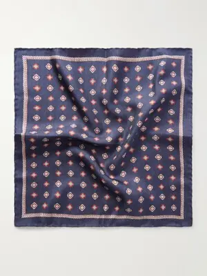 Brunello Cucinelli Printed Silk Pocket Square - Blue